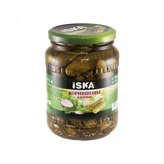 Корнишоны (156 руб/опт) Иска с зеленью ст/б 670 мл | Фабрика мяса